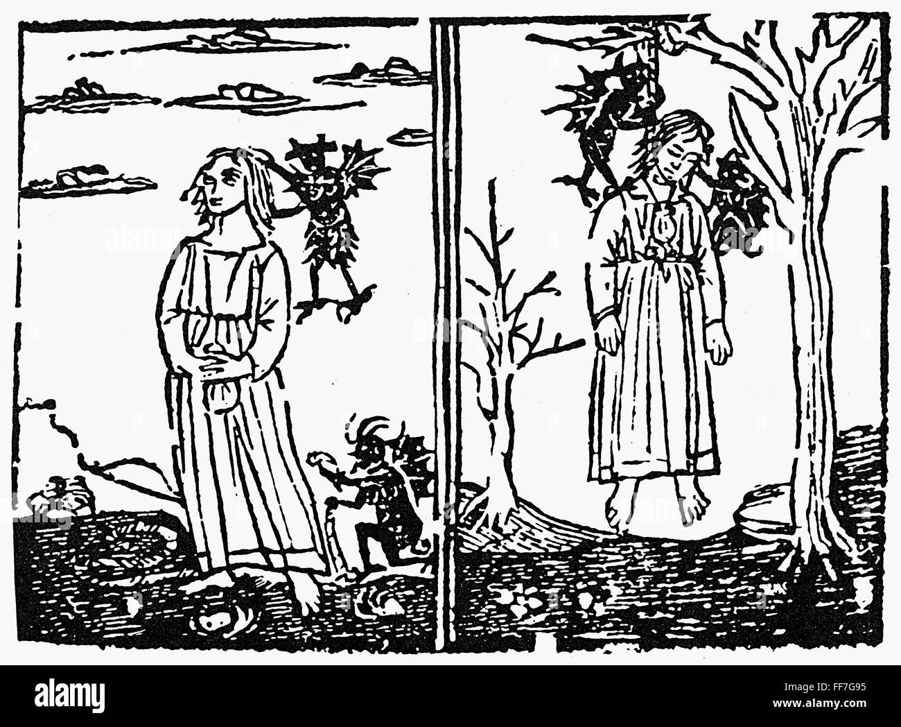 SPANISH INQUISITION, 1520. /nThe hanging of a farm woman declared by ...