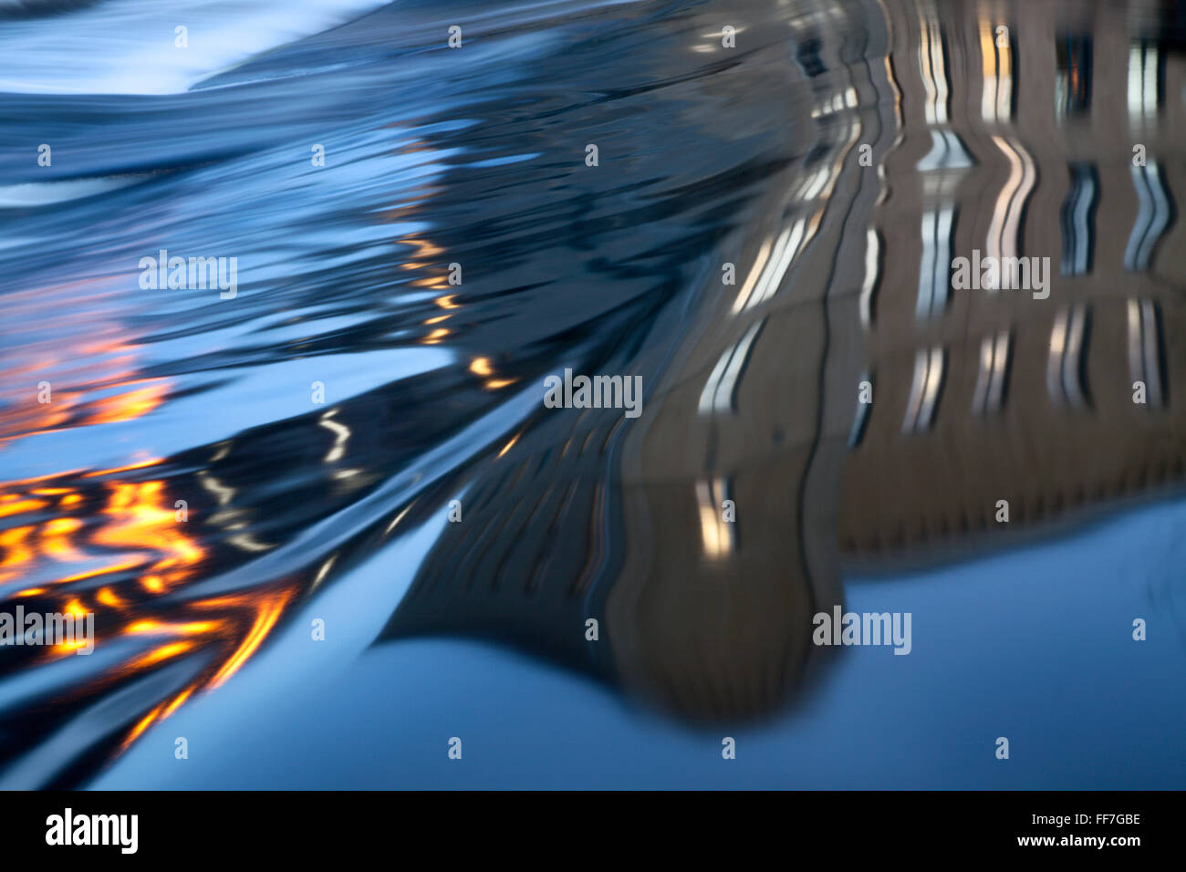 Abstract Reflection of New Mill and Lights in the River Aire Saltaire ...