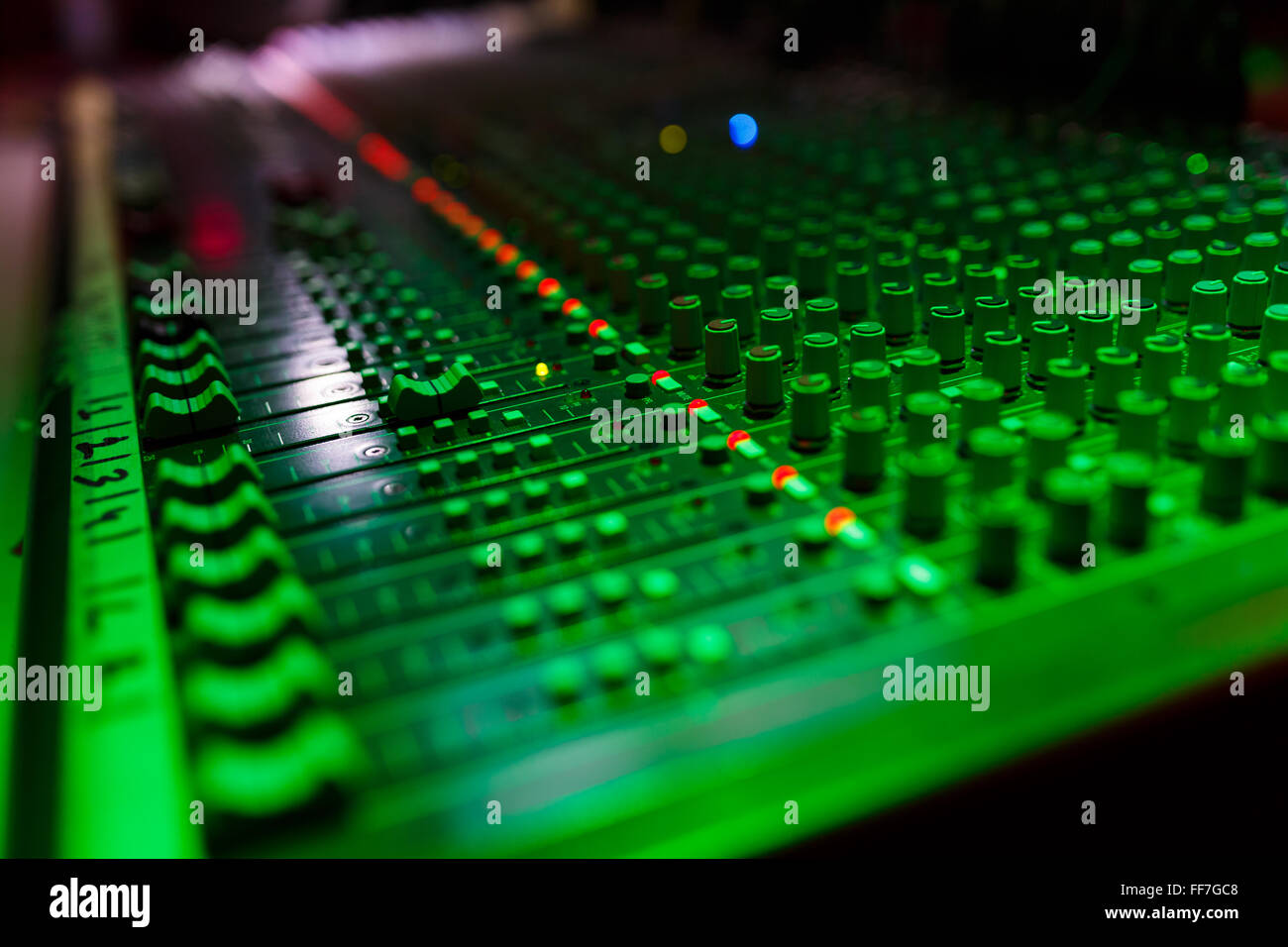 Sound control panel in the color light Stock Photo - Alamy
