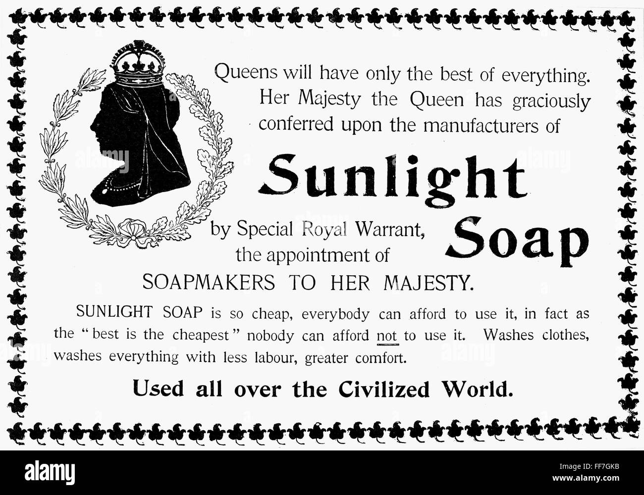 SUNLIGHT SOAP AD, 1896. /nEnglish newspaper advertisement, 1896 Stock ...