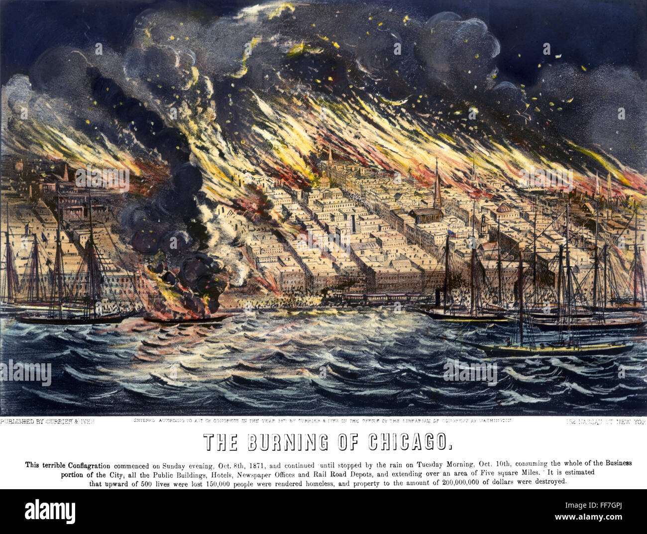 CHICAGO: FIRE, 1871. /n'The Burning of Chicago.' Lithograph, 1871, by ...