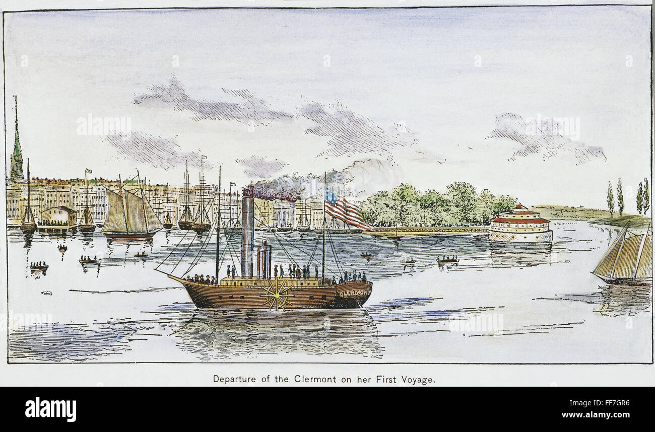 ROBERT FULTON'S CLERMONT. /nThe departure of Robert Fulton's steamboat ...