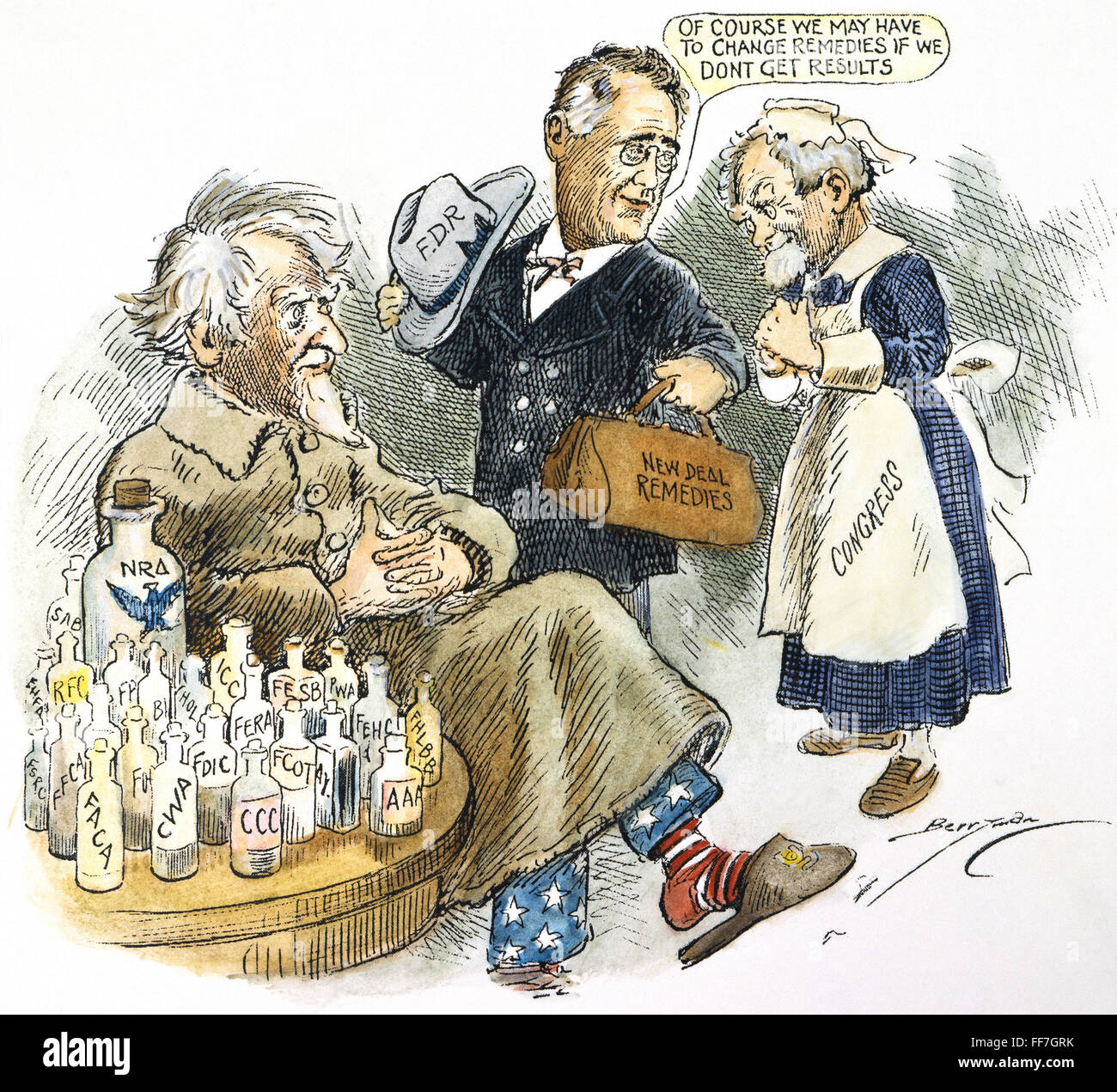 NEW DEAL CARTOON, c1935. /nPresident Franklin D. Roosevelt trying to ...