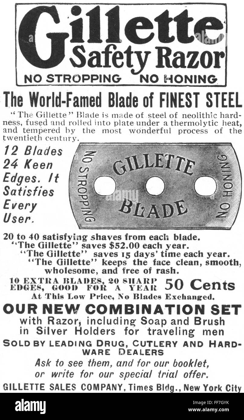 GILLETTE RAZOR AD, 1906. /nAmerican newspaper advertisement, 1906, for ...