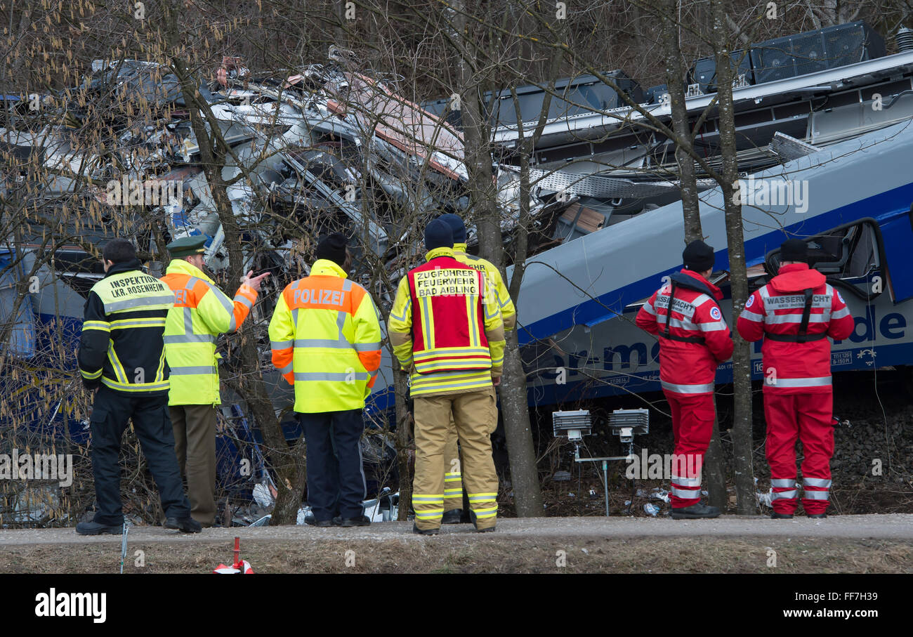 Task force units stand at the site of the train accident in Bad Aibling ...