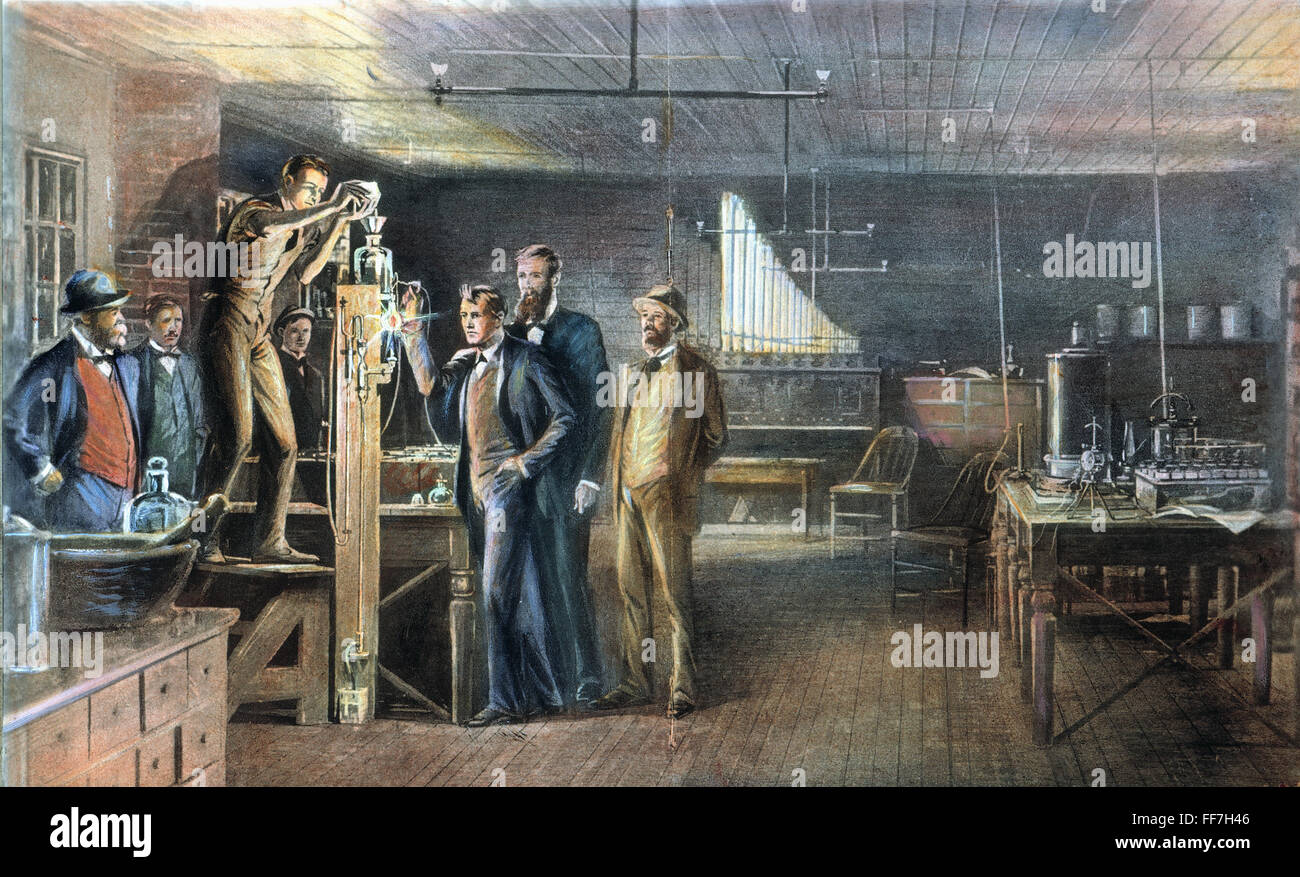 THOMAS A. EDISON, 1879. /nThomas Edison testing the first successful ...