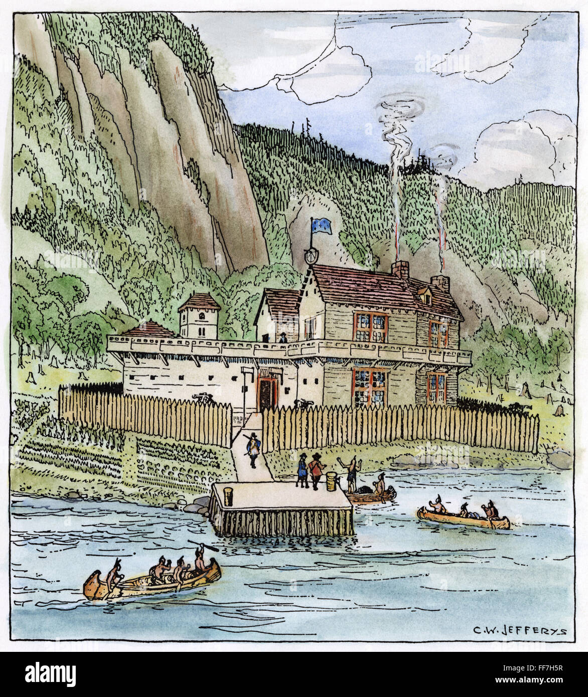 HABITATION OF QUEBEC, 1608. /nDrawing by Charles W. Jefferys after an ...