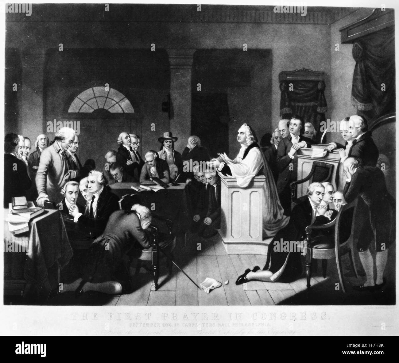 CONTINENTAL CONGRESS, 1774. /nChaplain Jacob Duche leading the first ...