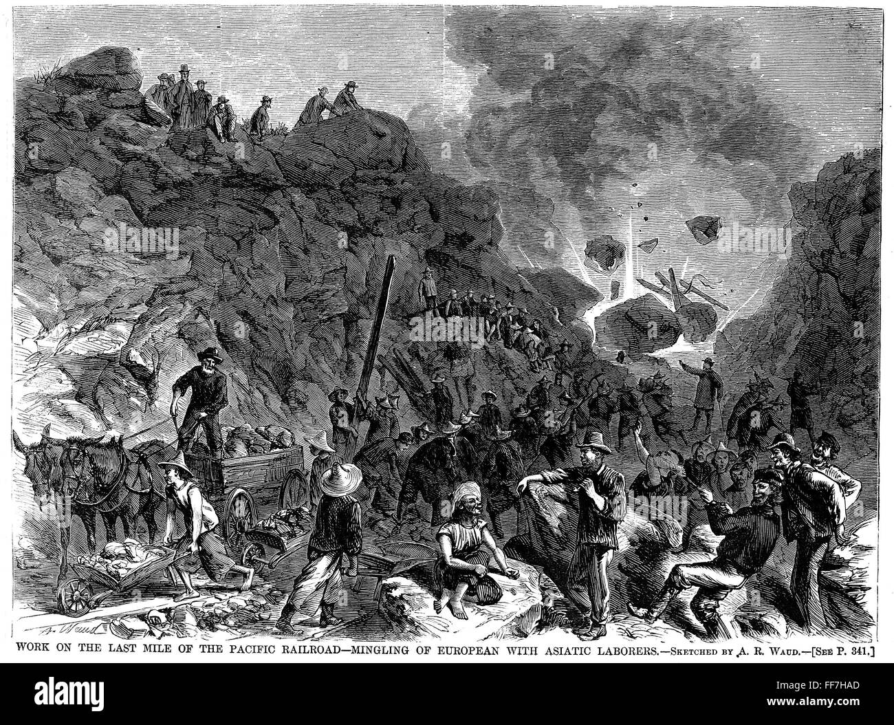 IMMIGRANT LABOR, 1869. /nChinese and European immigrants working on the ...