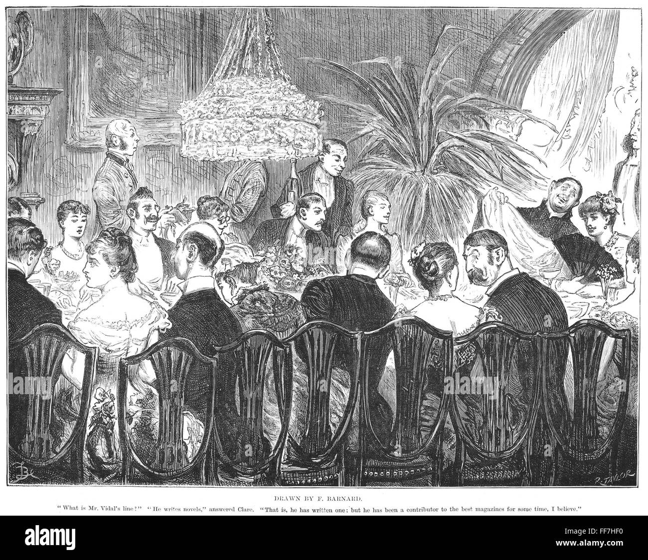 DINNER PARTY, 1885. /nWood engraving, English, 1885 Stock Photo - Alamy