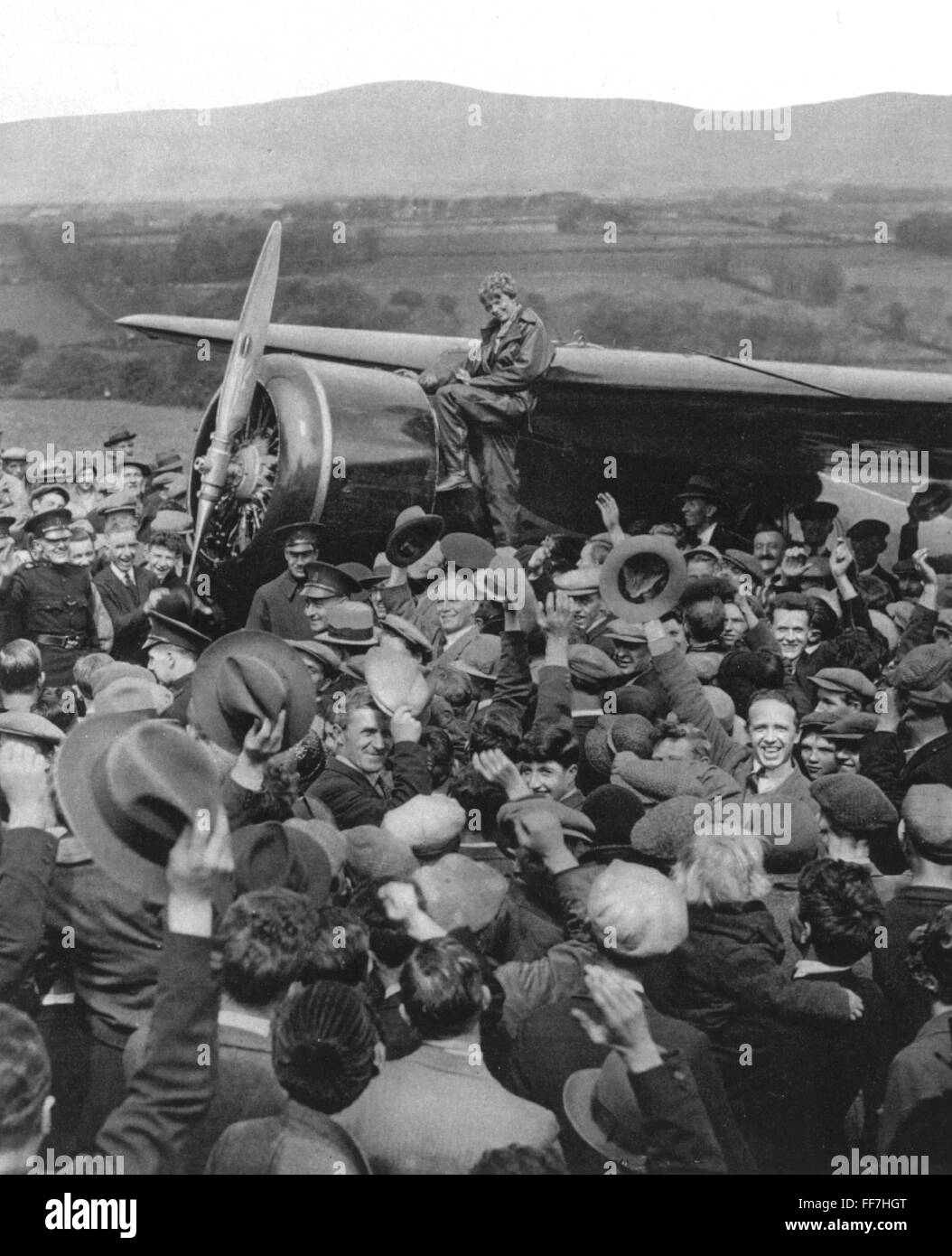 AMELIA EARHART (1898-1937)./nAmerican aviatrix. On landing at Culmore ...