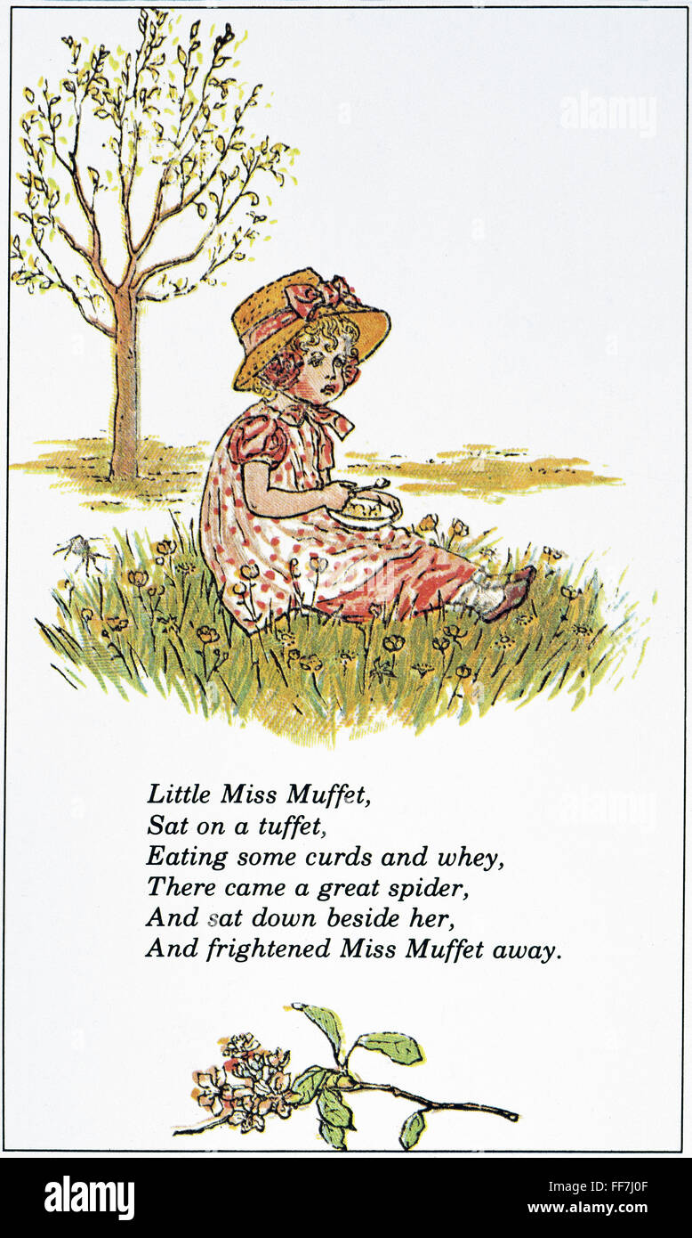 MOTHER GOOSE, 1881. /n'Little Miss Muffet.' Drawing by Kate Greenaway ...