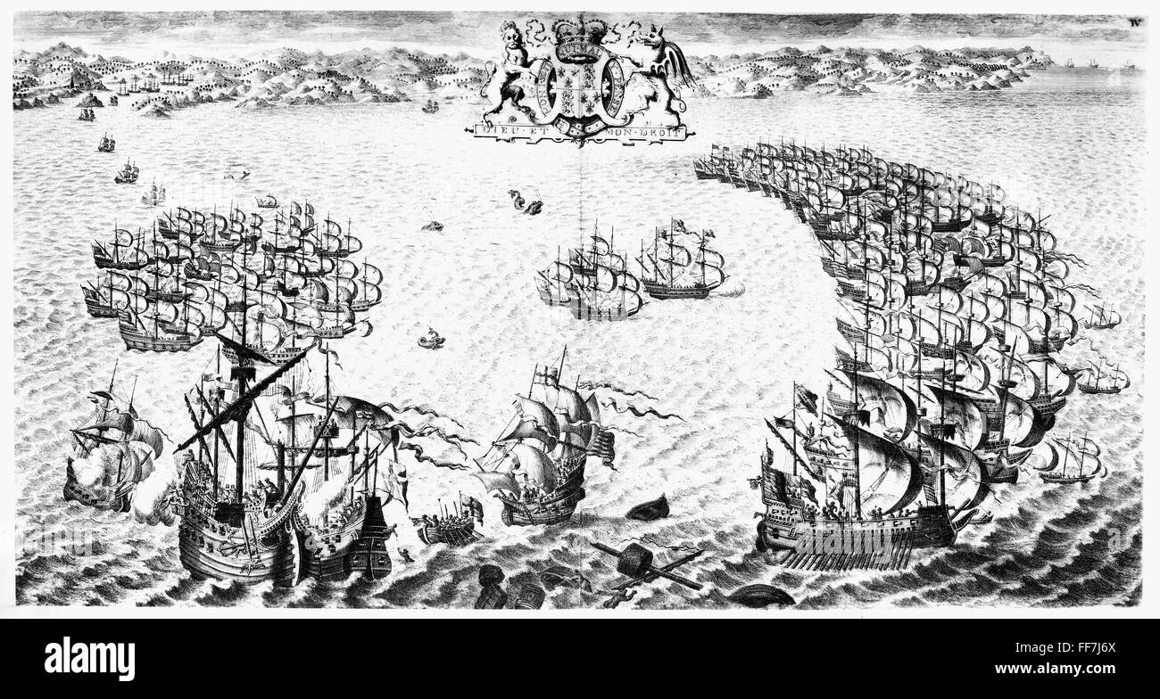 SPANISH ARMADA, 1588. /n'DeValdez's Galleon springs her foremast and is ...