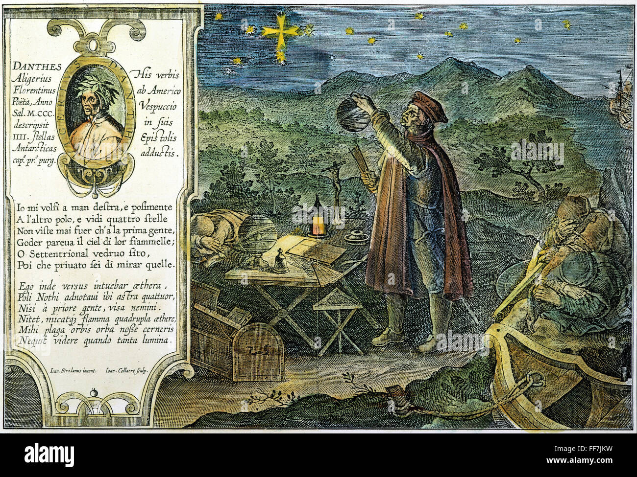 AMERIGO VESPUCCI. /nObserving the Southern Cross. Color engraving ...