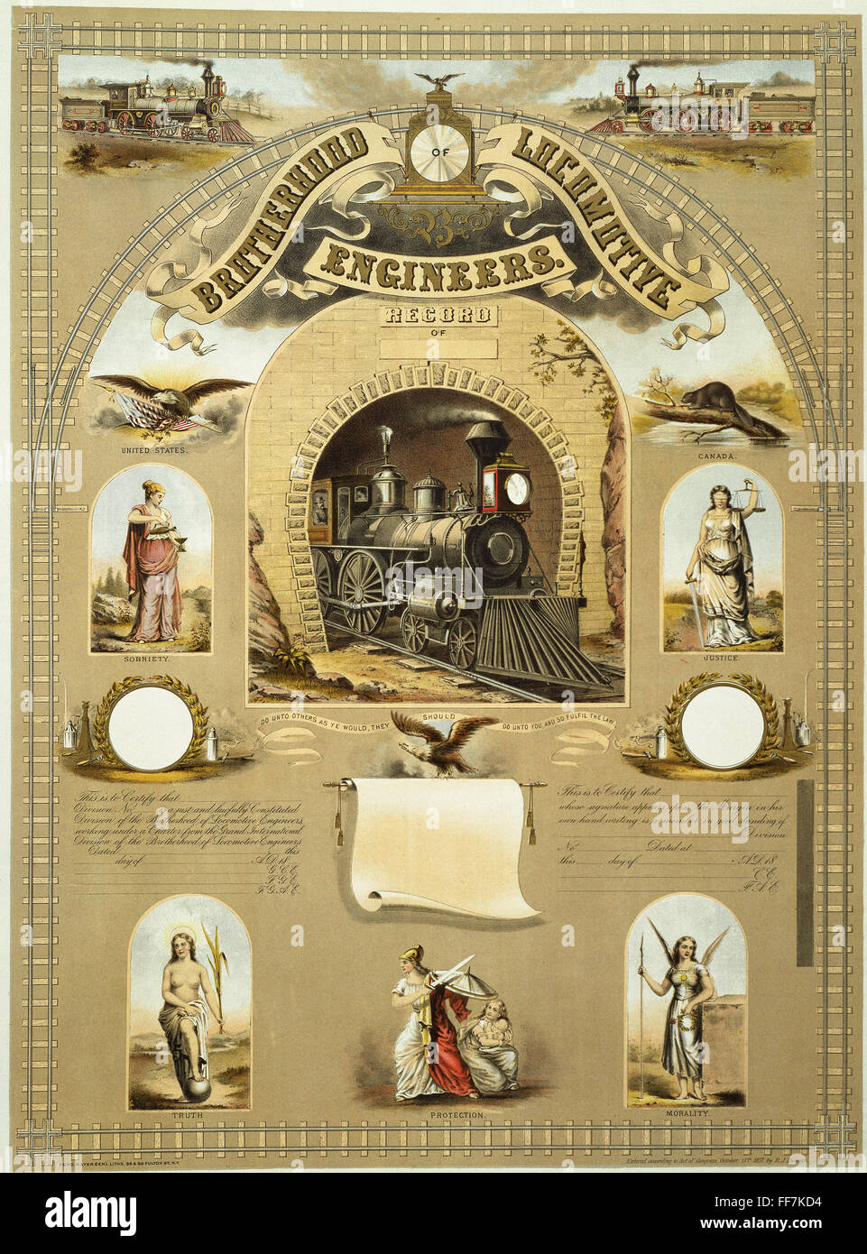 UNION CERTIFICATE, 1877. /nBrotherhood of Locomotive Engineers ...
