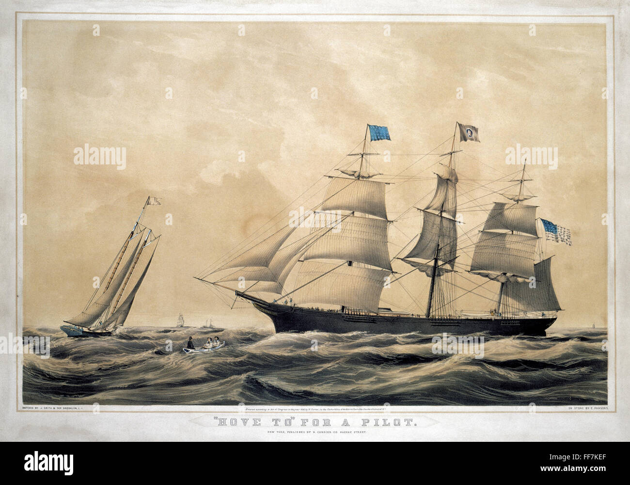 CLIPPER SHIP 'ADELAIDE.'/n'"Hove to" for a pilot.' Lithograph, 1856, by ...