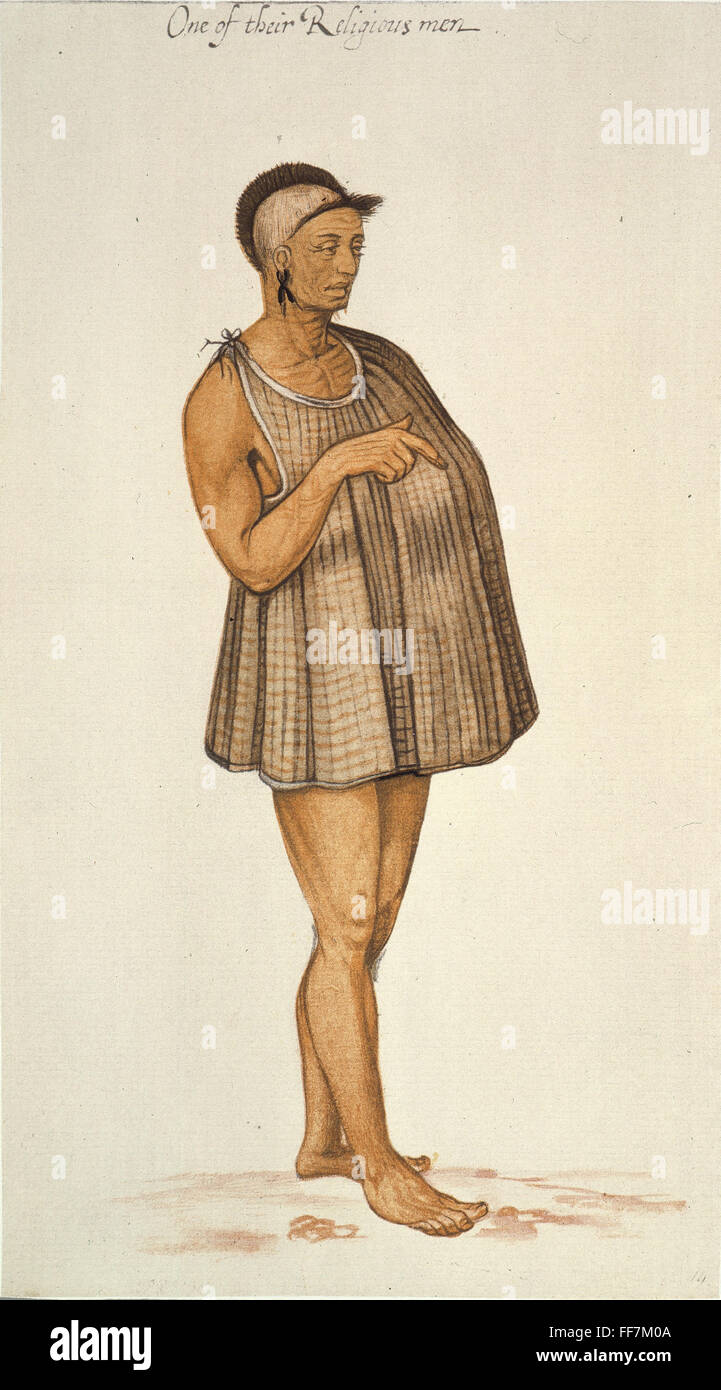 ALGONQUIAN PRIEST, 1585. /nA Carolina Algonquian Native American priest ...