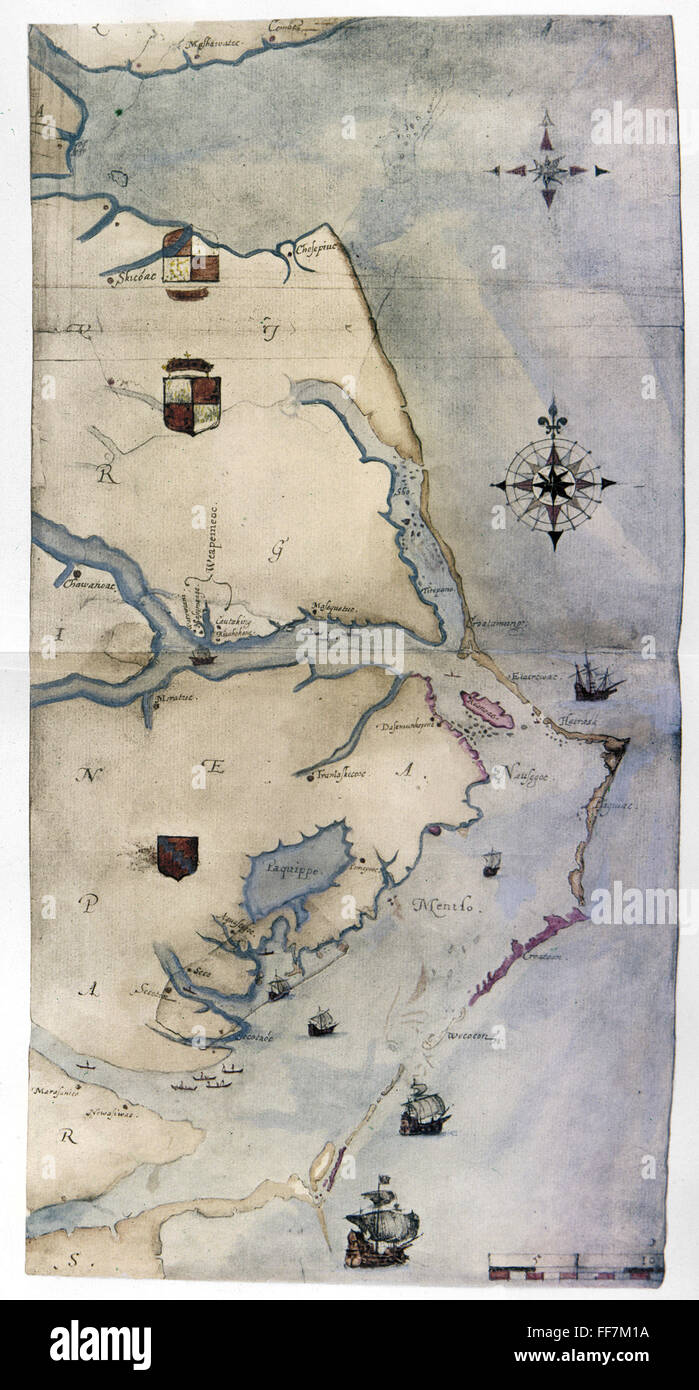 MAP: JOHN WHITE, c1585. /nMap of Sir Walter Raleigh's Virginia (the ...