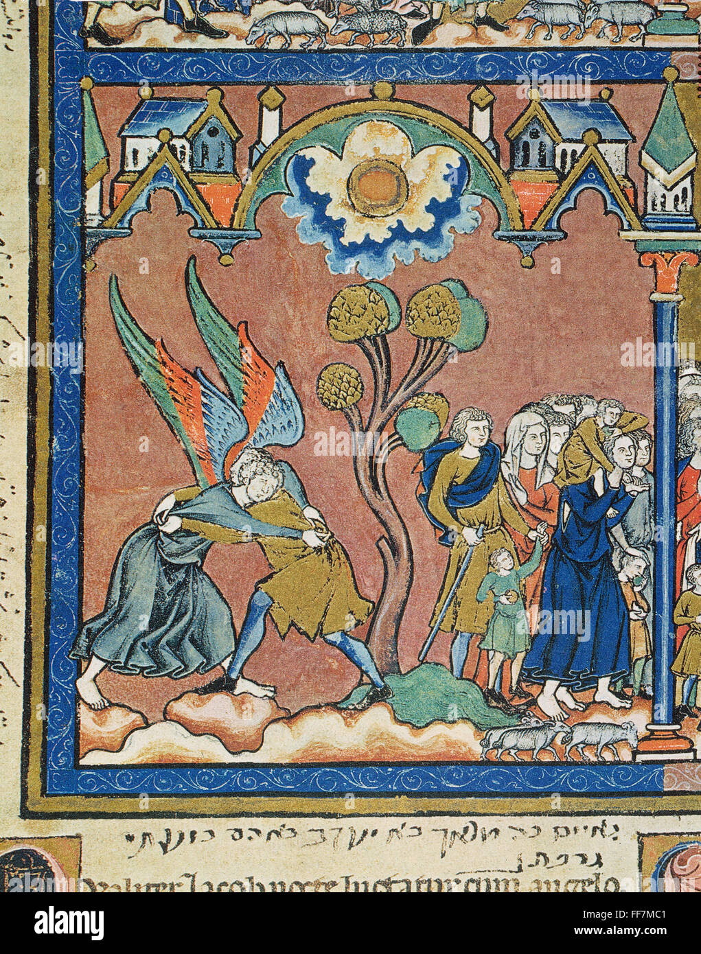 JACOB'S STRUGGLE, 1250. /nJacob wrestles with the Angel and proceeds ...