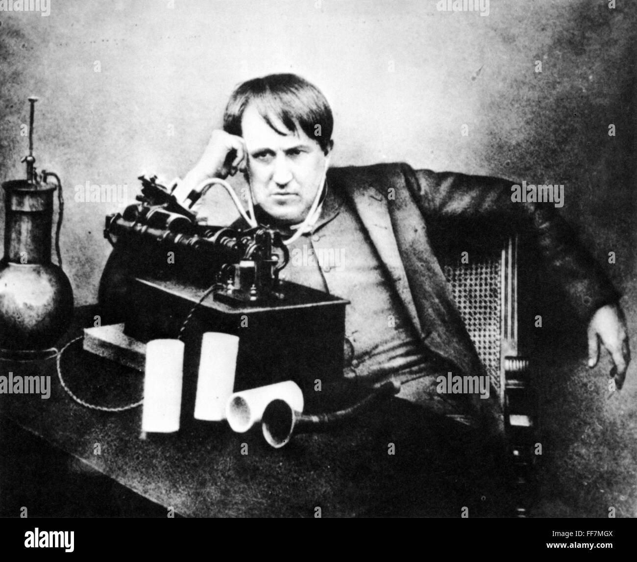 THOMAS A. EDISON (1847-1931). /nAmerican inventor. Photographed with ...