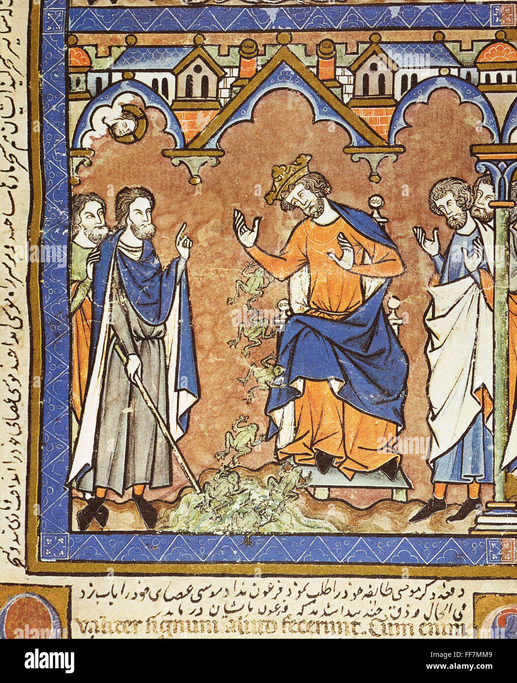 PLAGUE OF FROGS. /n(Exodus 8: 6-8). French manuscript illumination ...