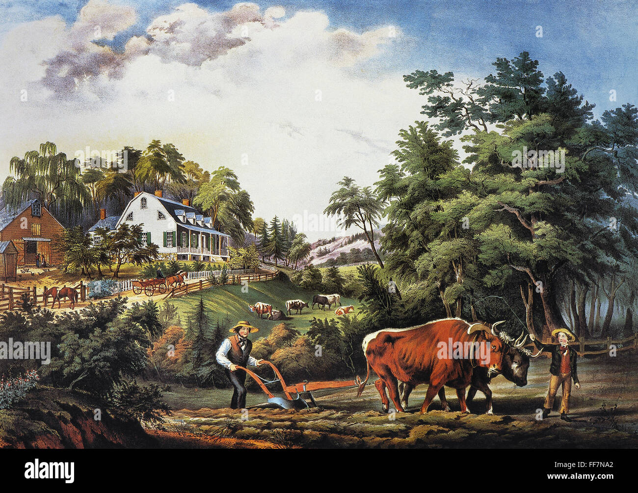 AMERICAN FARM SCENE, 1853. /n'American Farm Scenes--No. 1.' Lithograph ...