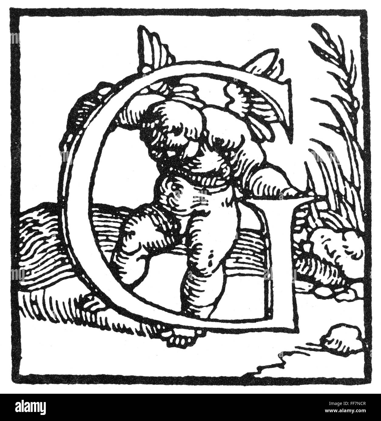 DECORATIVE INITIAL: G. /nWoodcut, German, early 16th century Stock ...