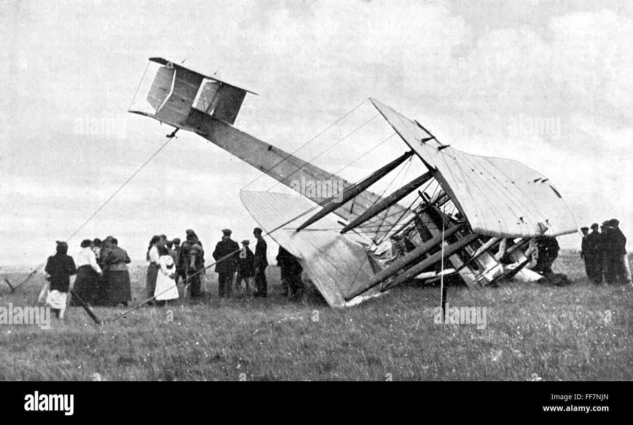ALCOCK & BROWN, 1919. /nThe modified Vickers-Vimy biplane on its nose ...