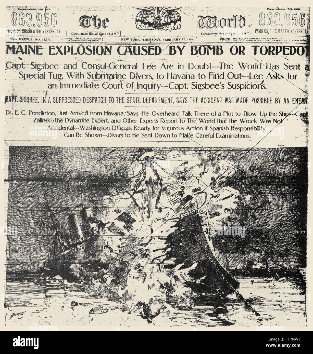 USS 'MAINE' HEADLINE, 1898. /nFront page of Jospeh Pulitzer's New York ...