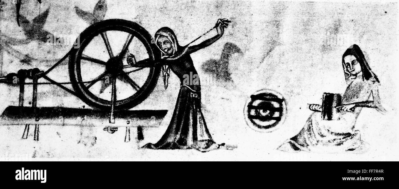 MEDIEVAL WOOL TRADE, 1340. /nSpinning and carding wool. Illumination ...