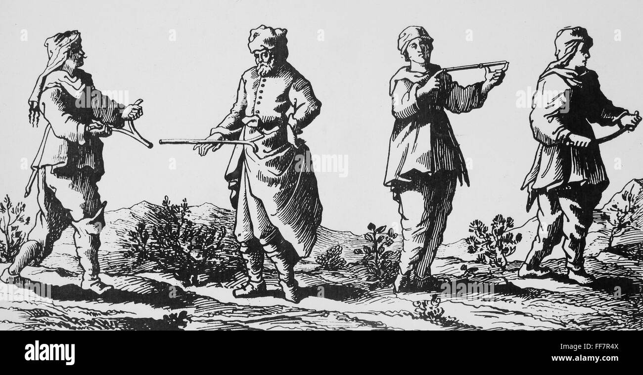 DIVINING ROD, 17th CENTURY. /nDifferent ways of holding a divining rod ...