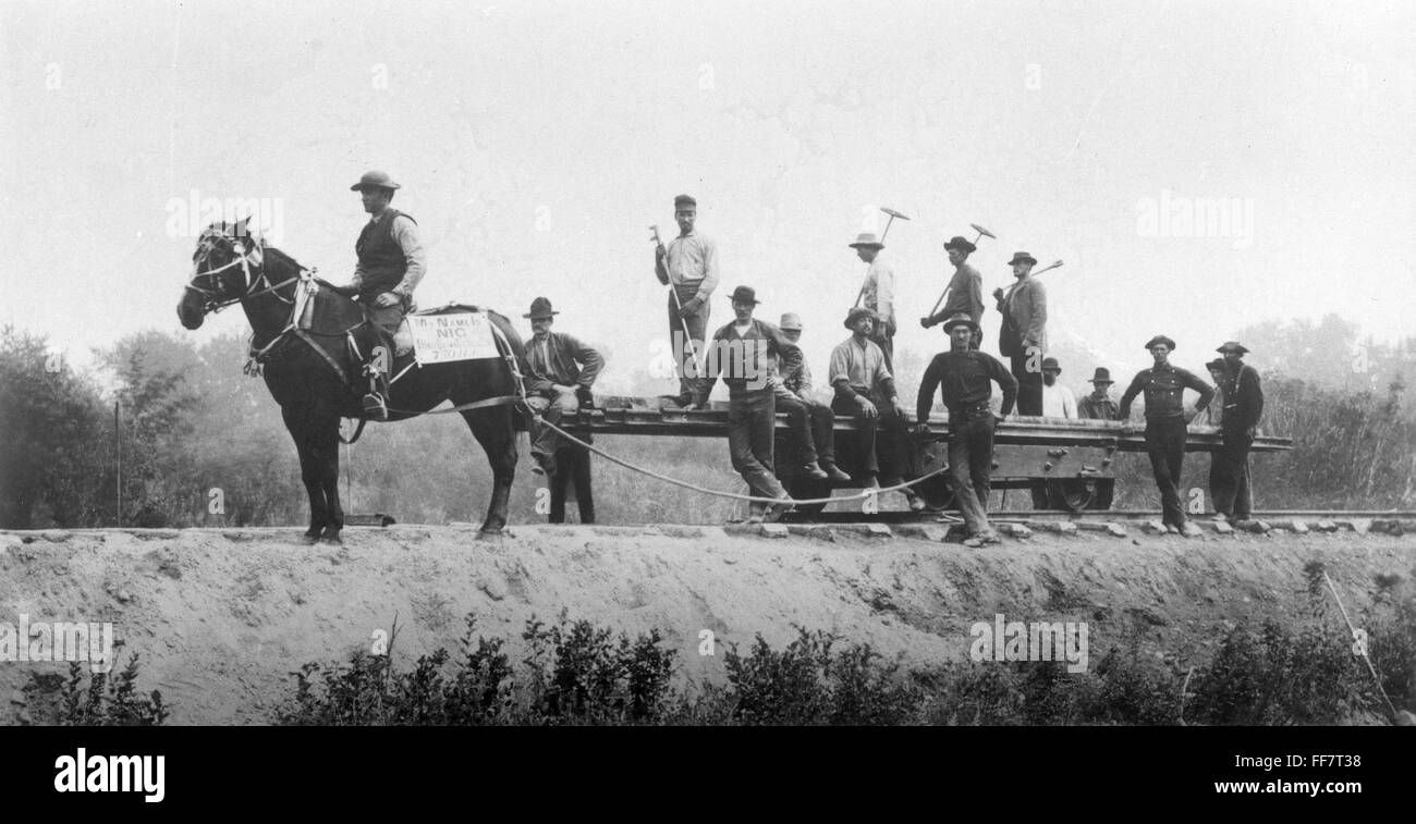 RAILROAD CONSTRUCTION, 1883. /n'Old Nig,' the horse that pulled the ...