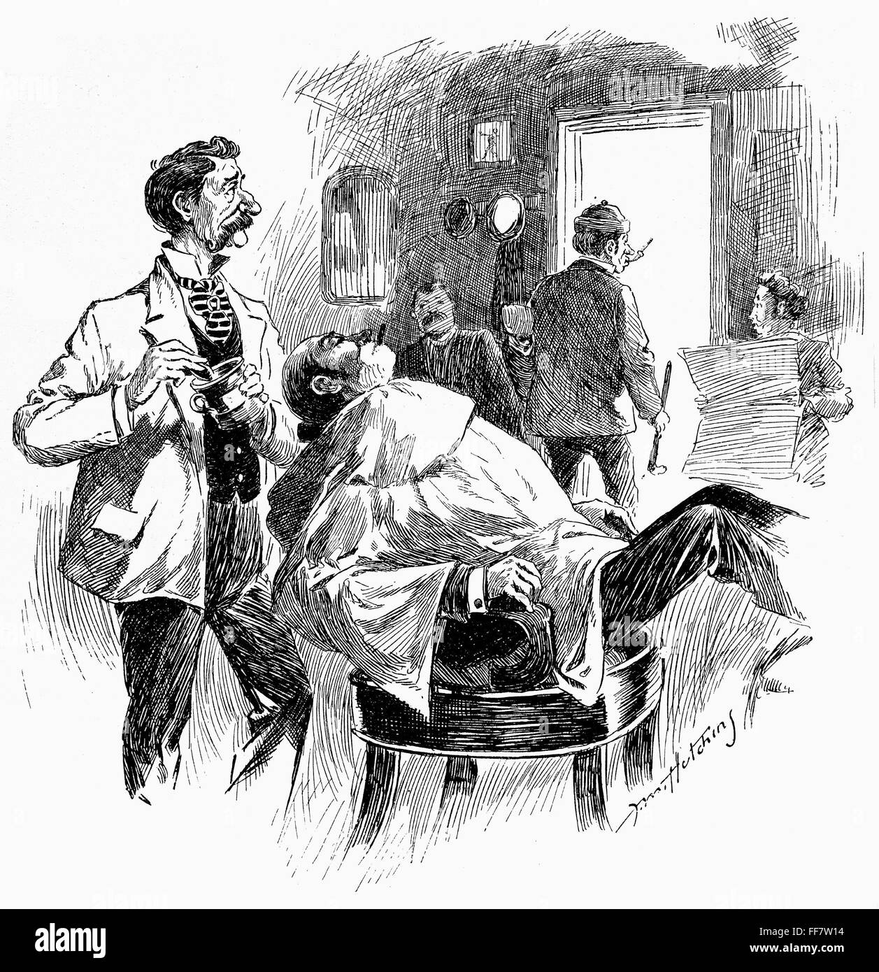 BARBERSHOP CARTOON, 1894./n'Didn't Know His Business.' Cartoon from an ...