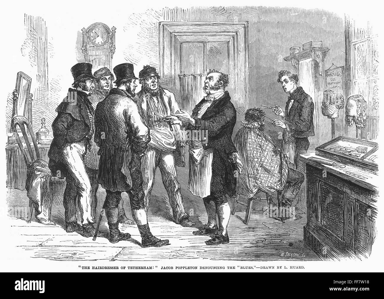 ENGLISH BARBERSHOP, 1863. /n'The Hairdresser of Tetherham. Jacob ...