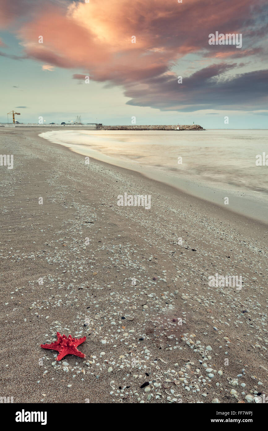 Sandy beach with waves of the see Stock Photo - Alamy