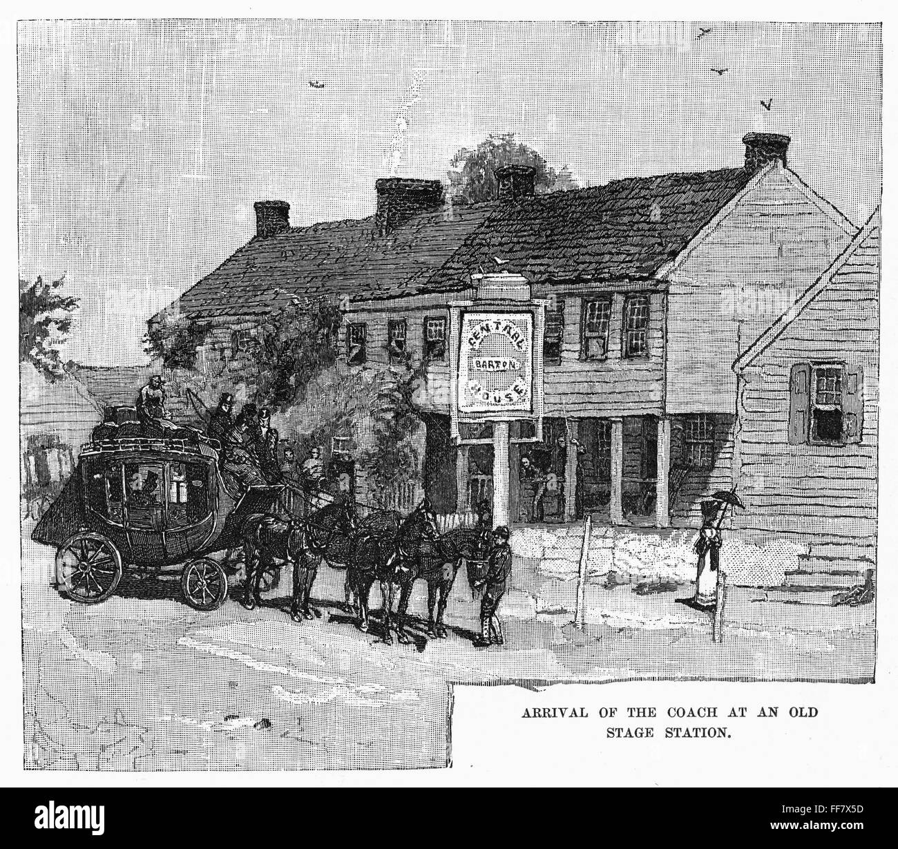 STAGECOACH, 19th CENTURY. /nArrival of the coach at an old stage ...