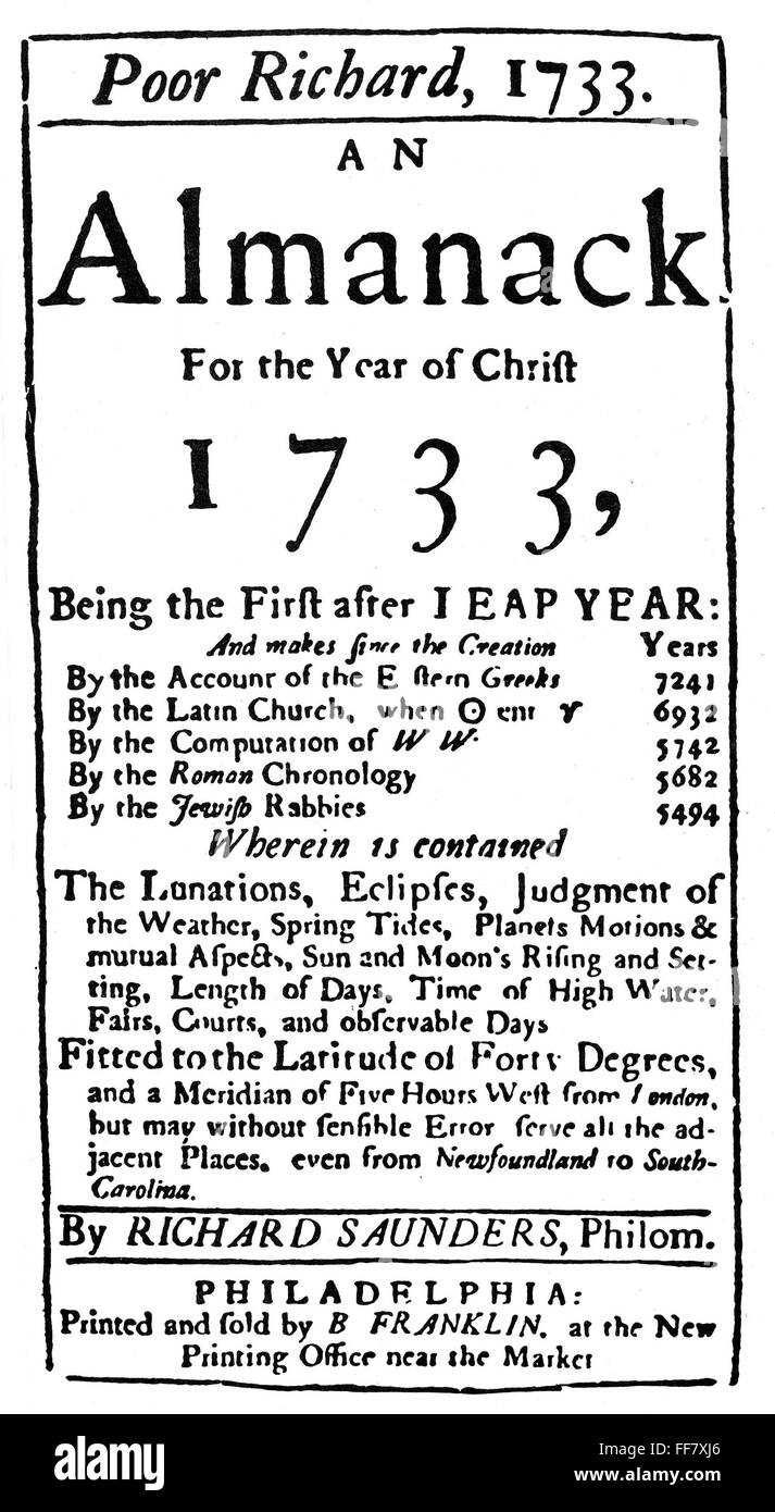 POOR RICHARD'S ALMANAC. /nTitle page of the first number of 'Poor ...