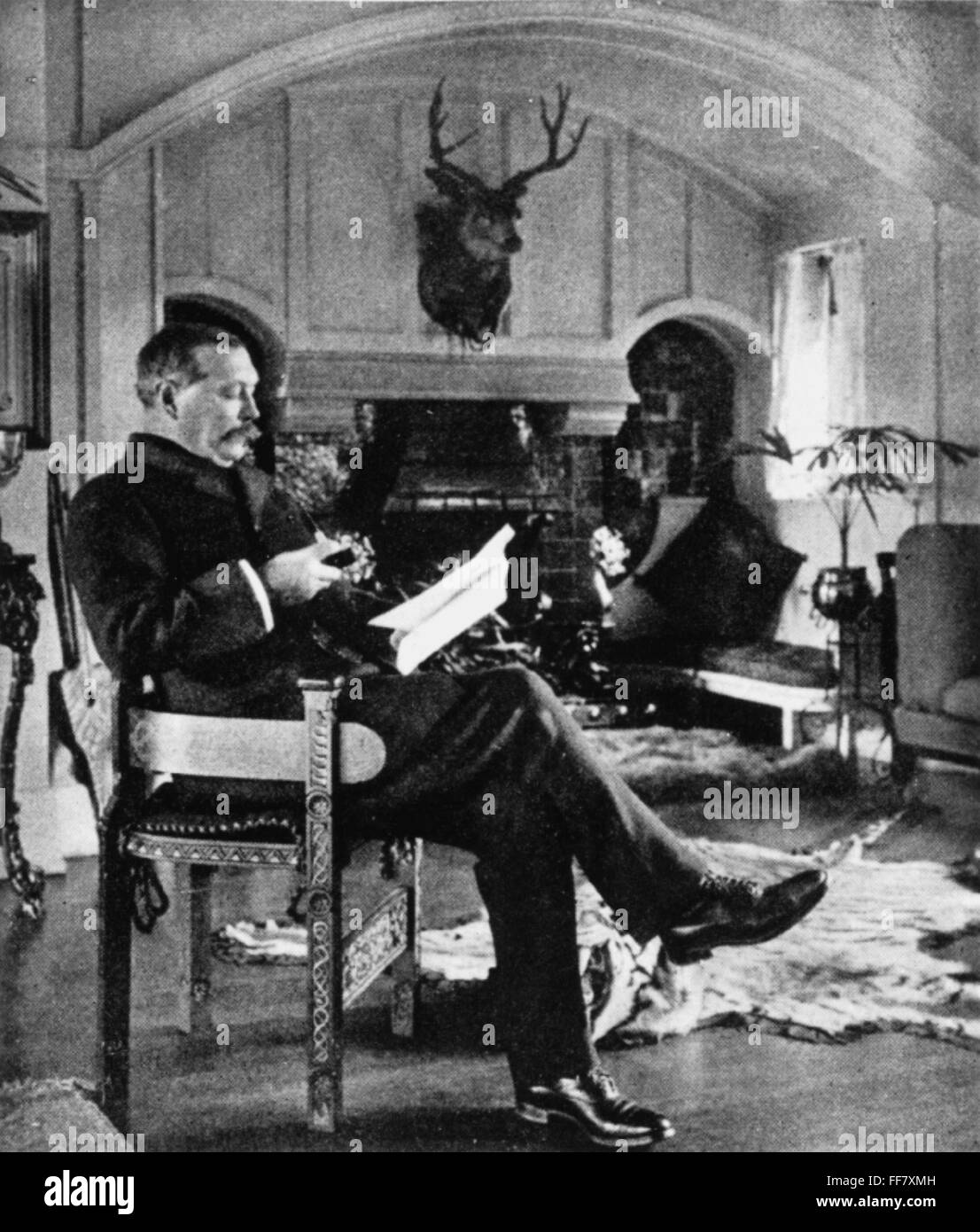 SIR ARTHUR CONAN DOYLE /nat his home in Windlesham, England Stock Photo ...