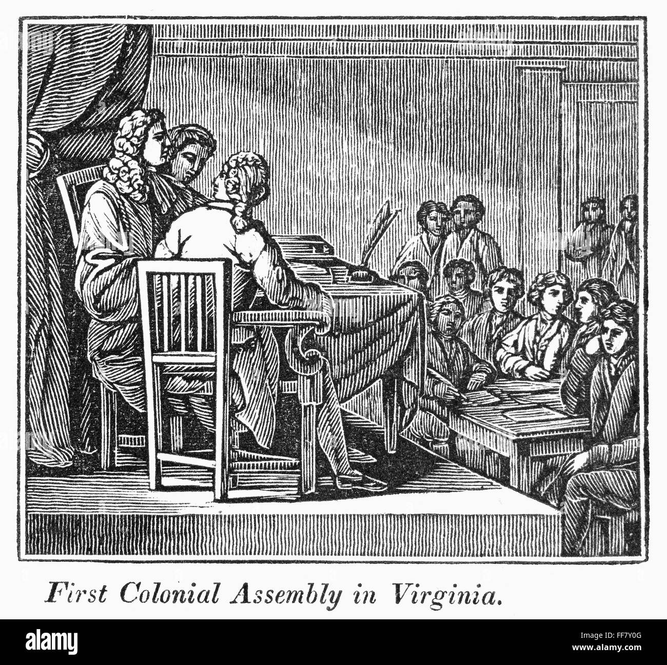 HOUSE OF BURGESSES, 1619. /nA representation of the first colonial ...