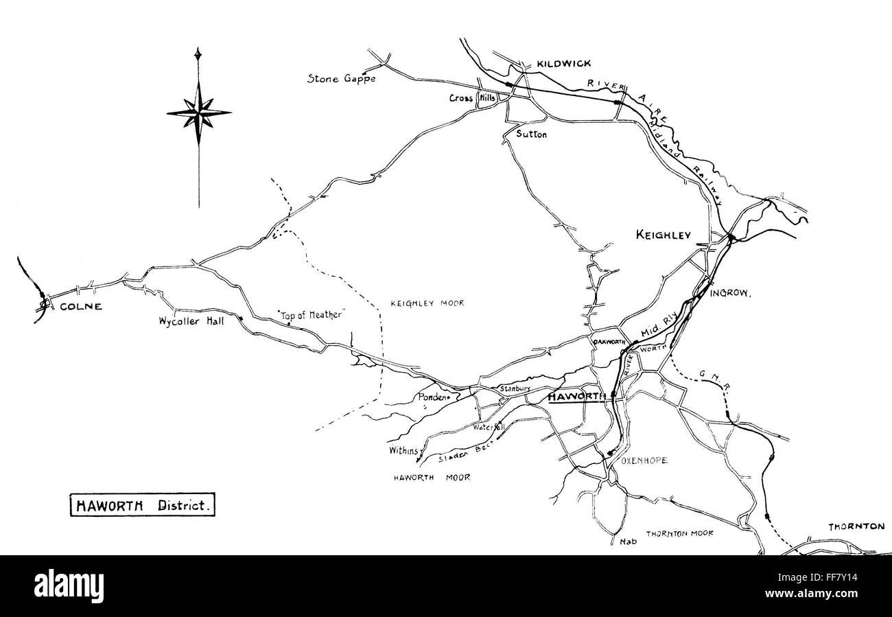 BRONT╦: YORKSHIRE MAP. /nMap of the Haworth district of Yorkshire, home ...
