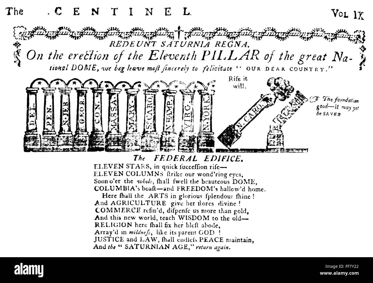CONSTITUTION CARTOON. /nCartoon in the Massachusetts 'Centinel' after ...