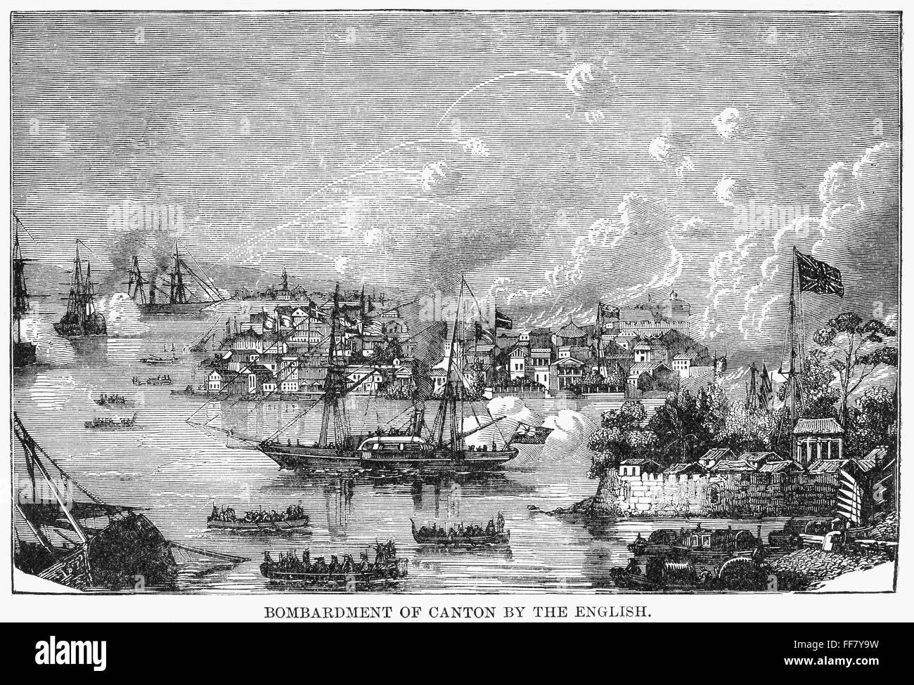 FIRST OPIUM WAR, 1841. /nThe bombardment of Canton, China, by the ...