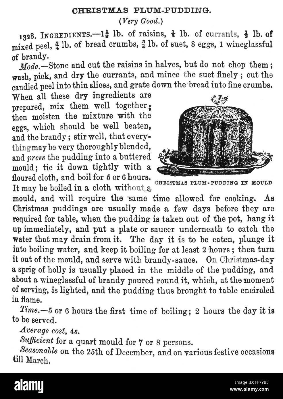 CHRISTMAS PLUM PUDDING. /nA recipe for a Christmas plum pudding from an ...