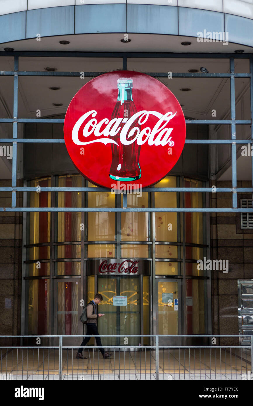 The famous red sign outside Coca Cola headquarters, Hammersmith, London ...