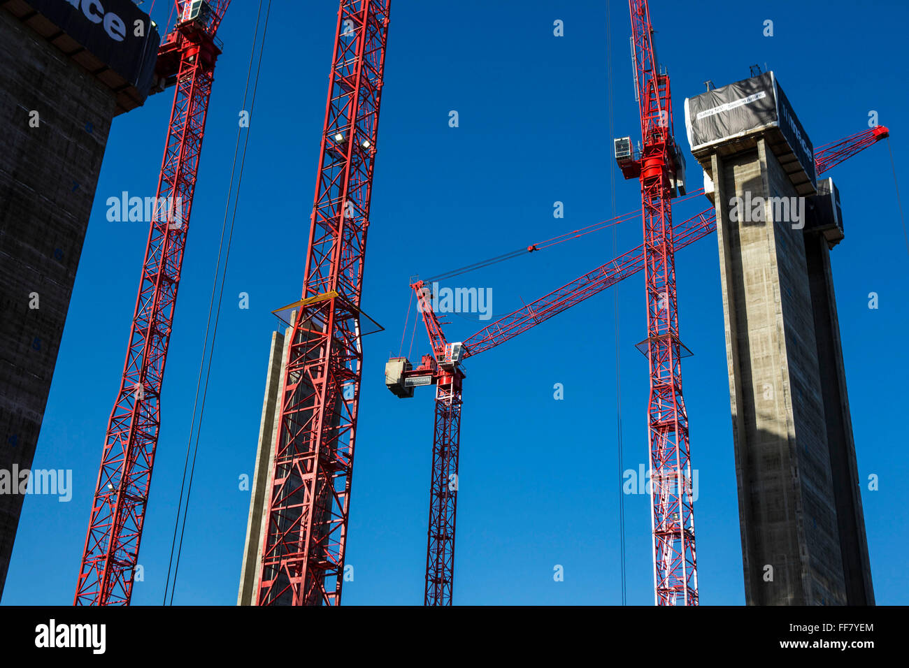 Red cranes at a Mace construction site, Broadgate in Liverpool Street ...