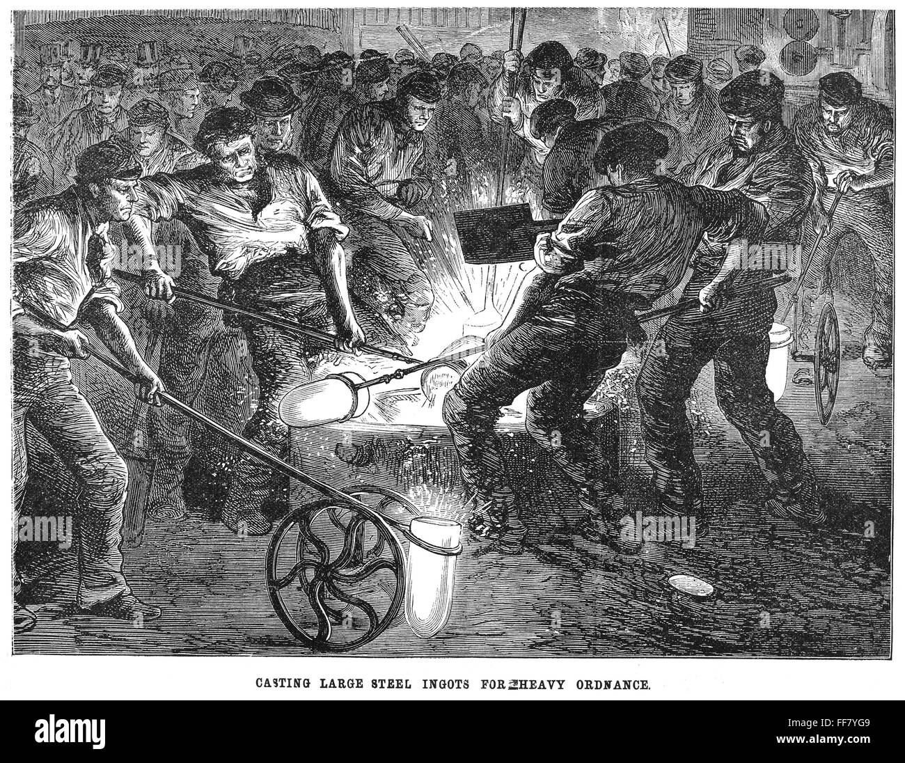 BESSEMER STEEL, 1875. /nCasting large steel ingots for heavy ordnance ...