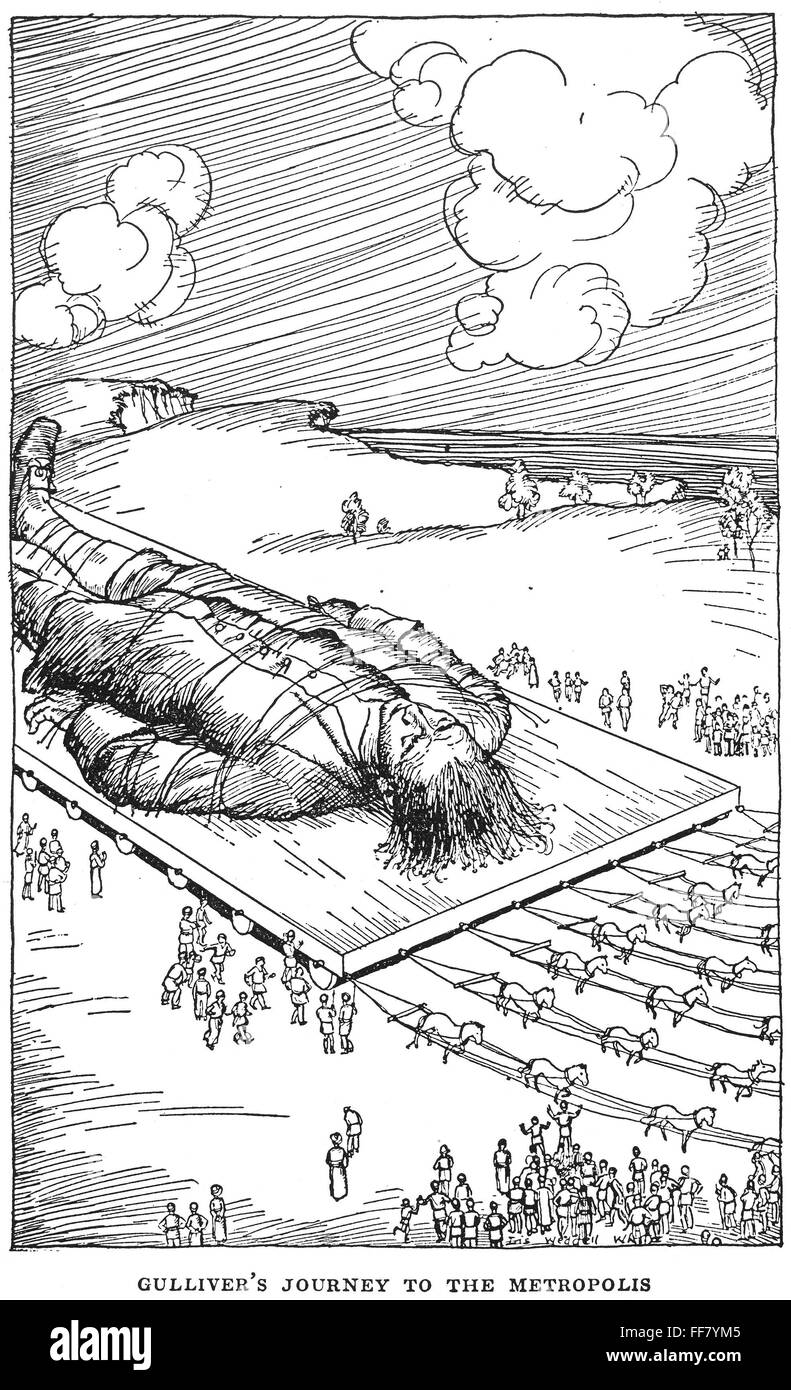 GULLIVER'S TRAVELS. /nGulliver's journey to the Metropolis. Drawing ...