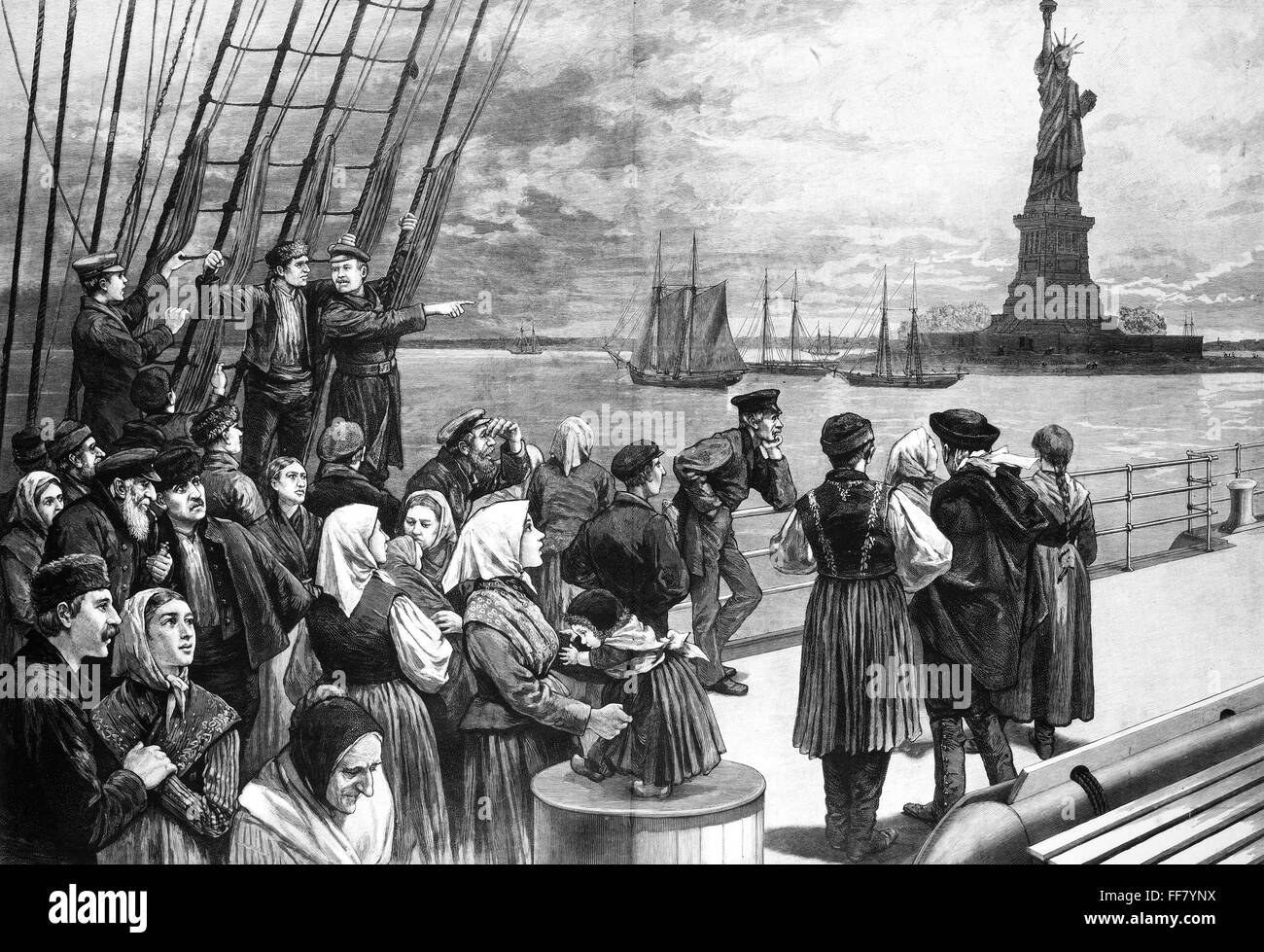 IMMIGRANTS ON SHIP, 1887. /nImmigrants on the steerage deck of an ocean ...