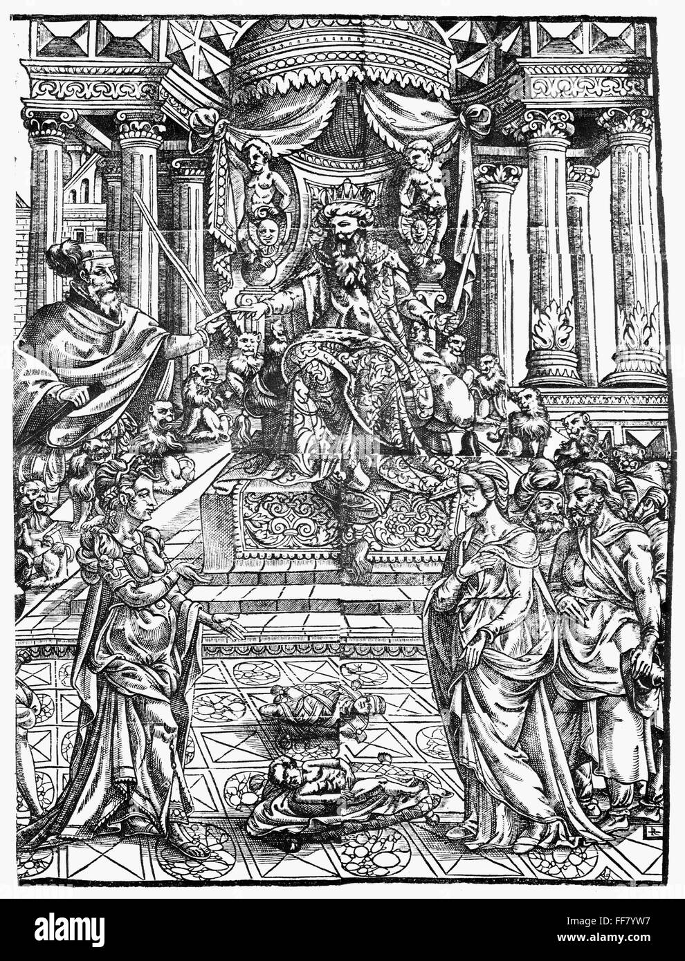 JUDGMENT OF SOLOMON. /nGerman woodcut, late 16th century Stock Photo ...