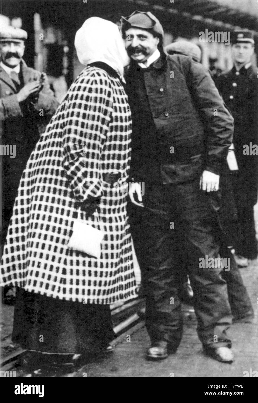 LOUIS BLERIOT (1872-1936). /nFrench engineer and aviator. Receiving a ...